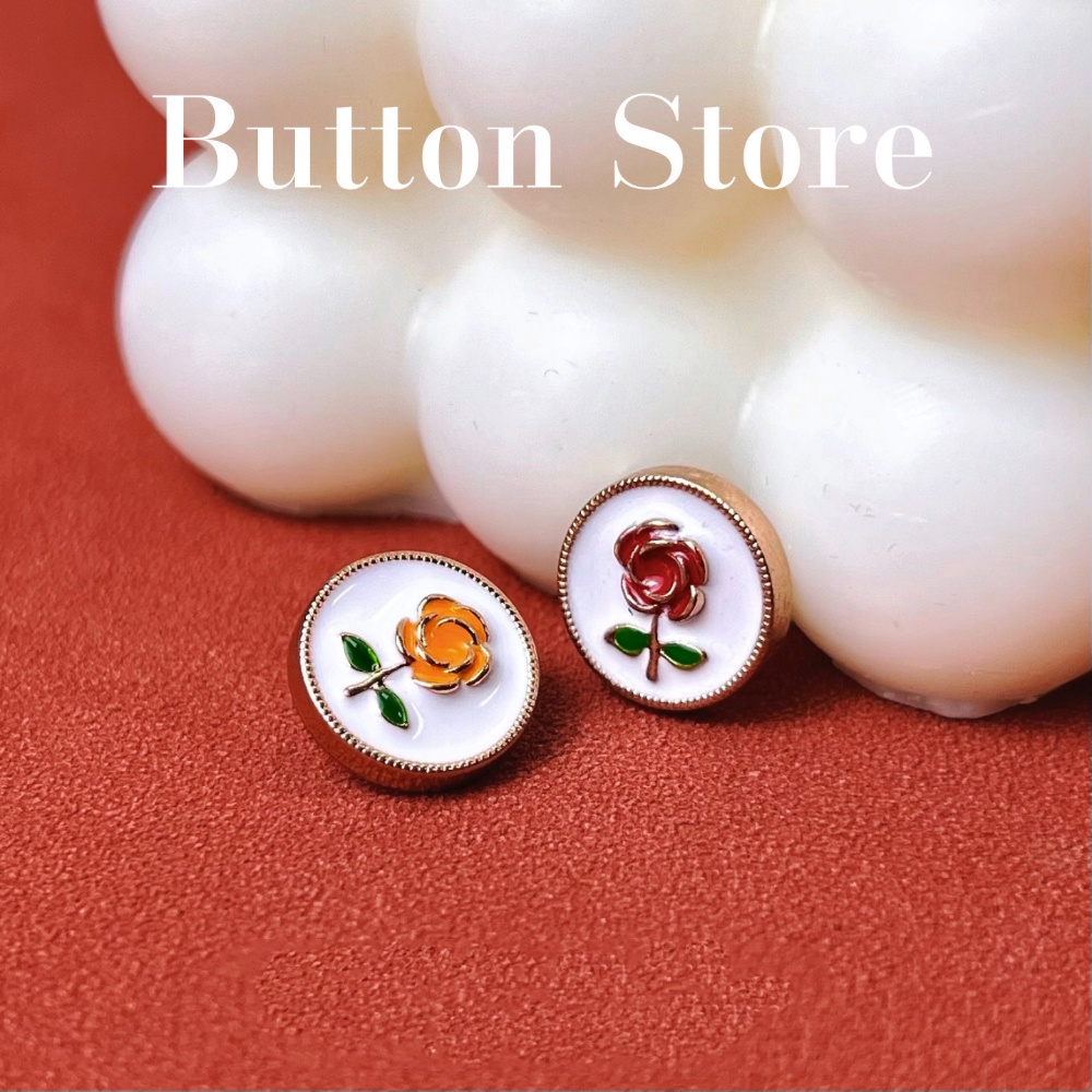 10 Pieces Red Rosel H Button White Point Oil Metaand Sewing Button ...