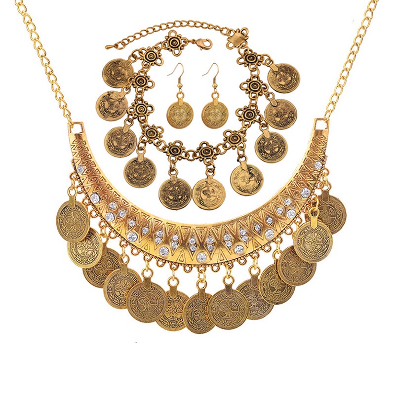 1PCs Vintage Gold Coin Necklace Coin Collar Chain Ethnic Style Jewelry ...