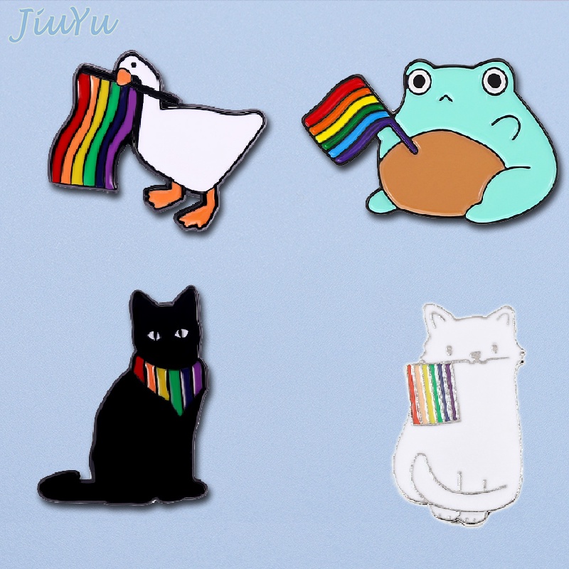 Cartoon LGBT Gentleman's Cat Pins Rainbow Flag Enamel Brooch Badges ...