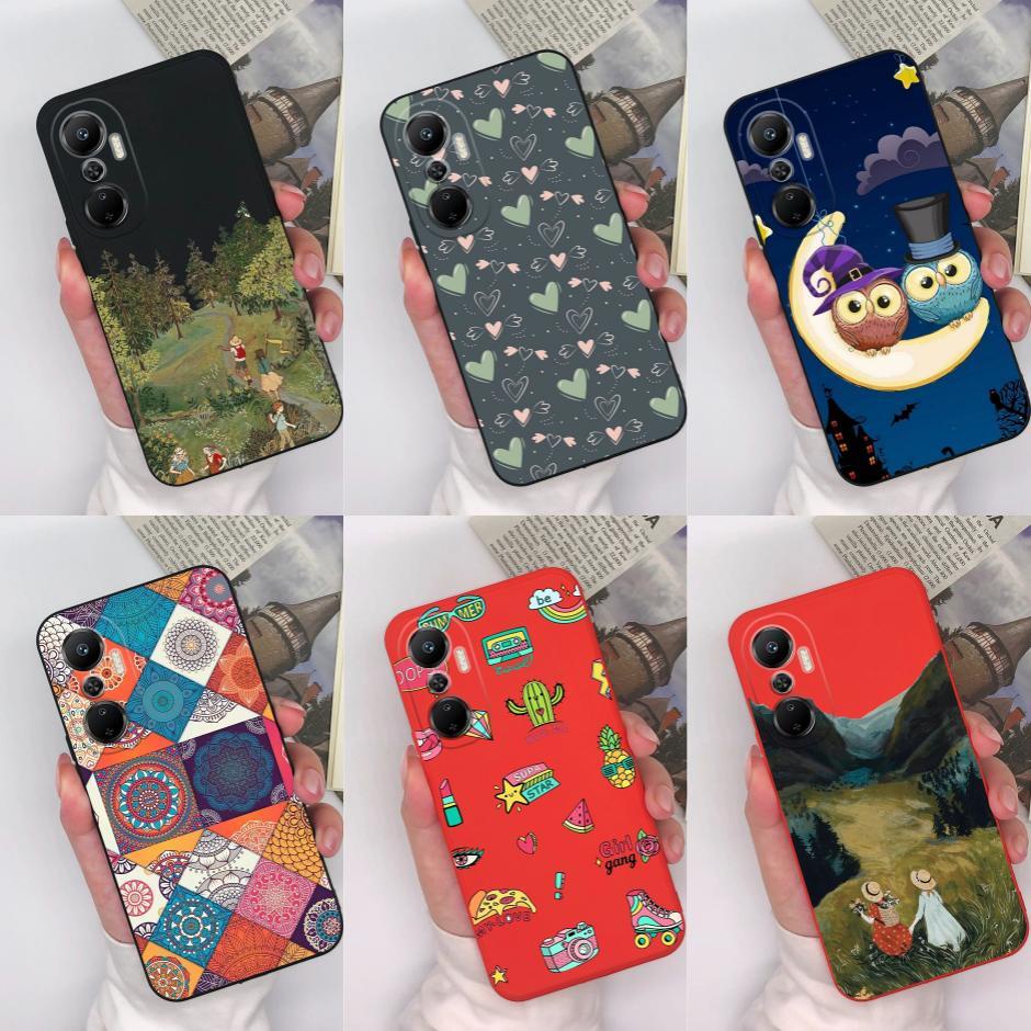 For Tecno Infinix Hot 20 4G Case Cute Cat Pretty Tulip Cartoon Printed ...