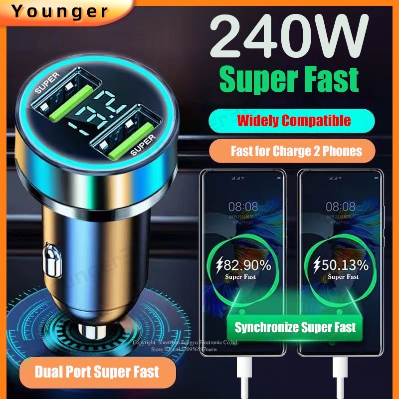 240W Digital Display Charging Vehicle Charger 2 Port Usb Super Fast ...