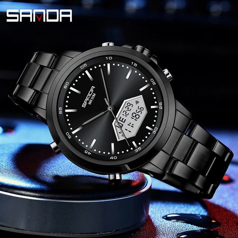 SANDA Waterproof Round Men's Fashion Quartz Watch Stainless Steel Strap ...