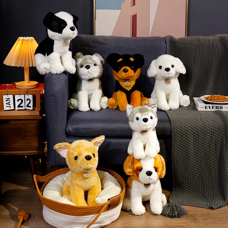 Simulation Husky Dog Plush Toy Real Life Labrador Schnauzer Chihuahua ...