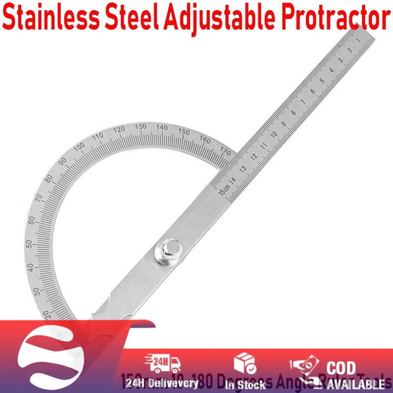 Stainless Steel Adjustable Protractor 150mm 10-180 Degrees Angle Ruler ...