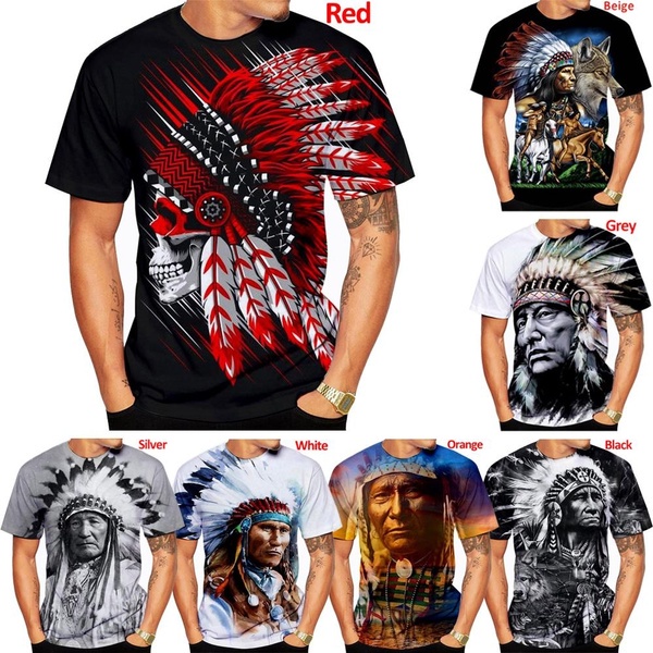 2023 Indian Chief Print T-shirt Native American Tribal Spirit 3D ...