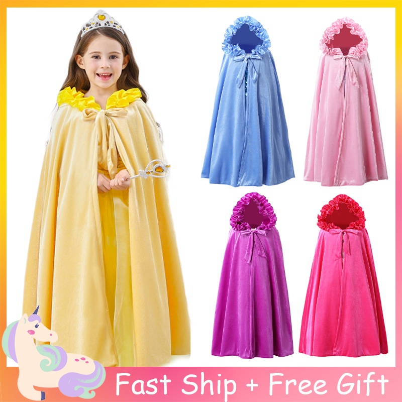 Yellow Blue Pink Cloak Shawl Coat Cape Girls Halloween Christmas Kids ...