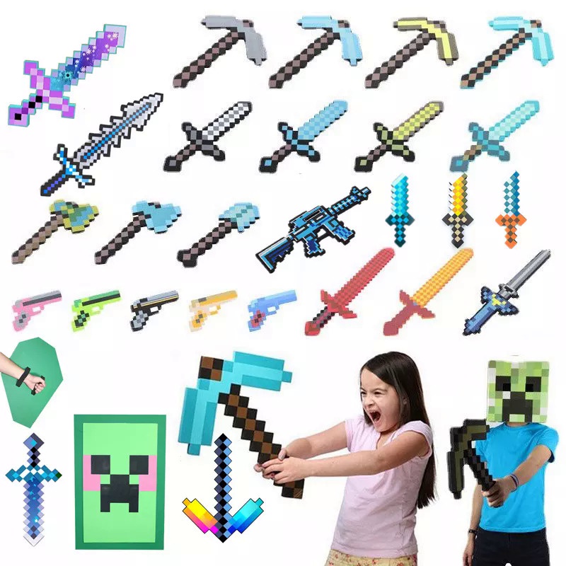 75cm-20cm Minecraft Game EVA Foam Diamond Pickaxe Ax Hamaxe Swords ...