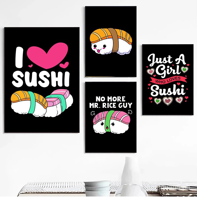 Japanese Food Sushi Canvas Paintings Sushi Roll Maki Sake Posters and ...