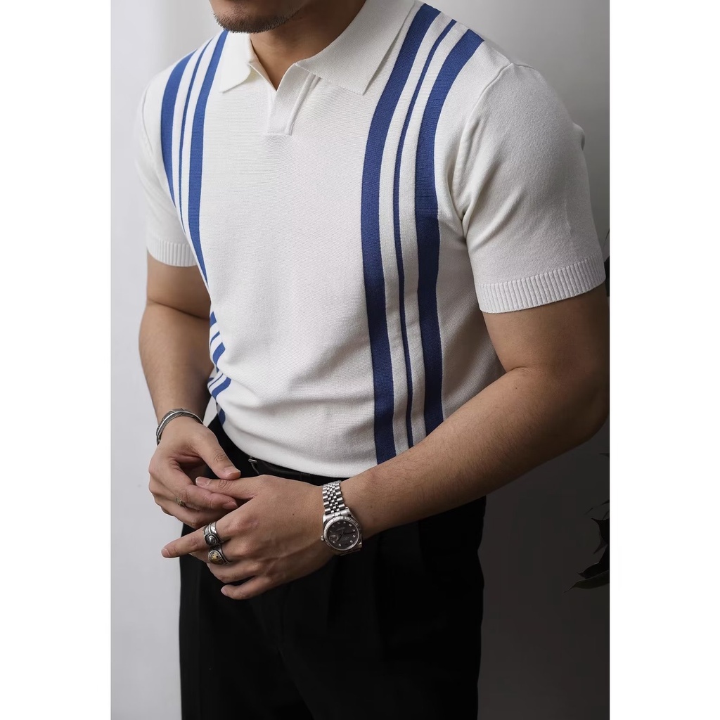Summer New Men's Quality Trend Stylish Striped Polo Simple Casual Slim ...