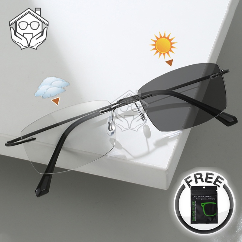 Photochromic Anti Radiation Frameless Glasses For Women Men Rimless