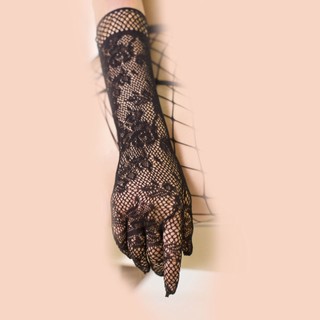 Women Sexy Stretch Lace Prom Gloves Mesh Jacquard Finger Wedding Gloves ...
