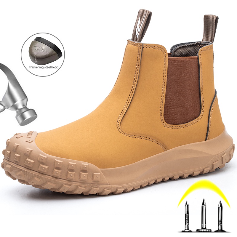 Men Work Boots Anti-smash Waterproof Safety Shoes Chelsea Boots Anti ...
