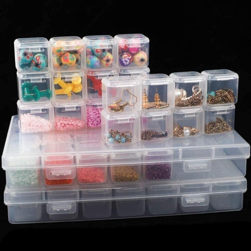 28 Slots Clear Plastic Box Jewelry Diamond Storage Box Home Storage ...