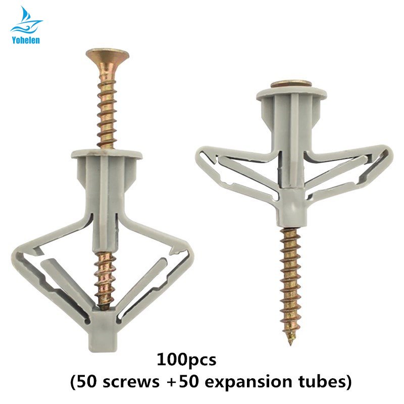 100pcs Expansion Drywall Anchor Kit With Screws Self Drilling Wall Home ...