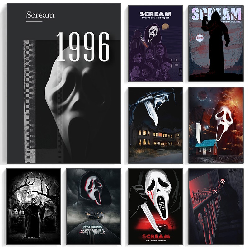 Classic Horror Movie Scream Poster Prints Ghost Face Portrait Retro Film Wall Art Picture Canvas ...