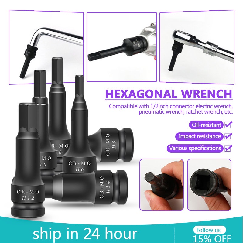 1/2 inch Impact Hex Socket Bit H5-H14 Hexagon Socket Bits Adapter Drive ...