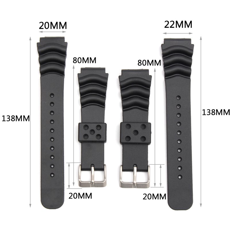 18 20 22 24 Mm Diver Rubber Watch Band Black Silicone Sports Wrist Band ...