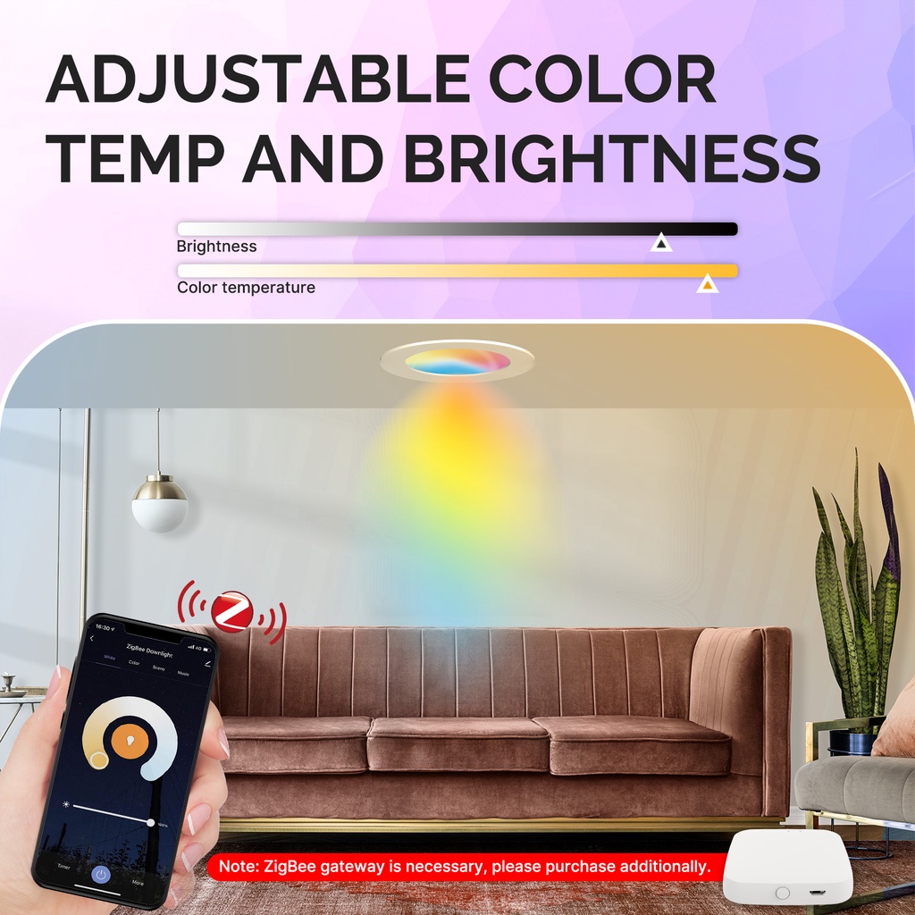 MOES ZigBee Downlight Tuya Thin Dimming Spot Lamp 6W RGB Change Warm Cool Light Work with Alexa ...