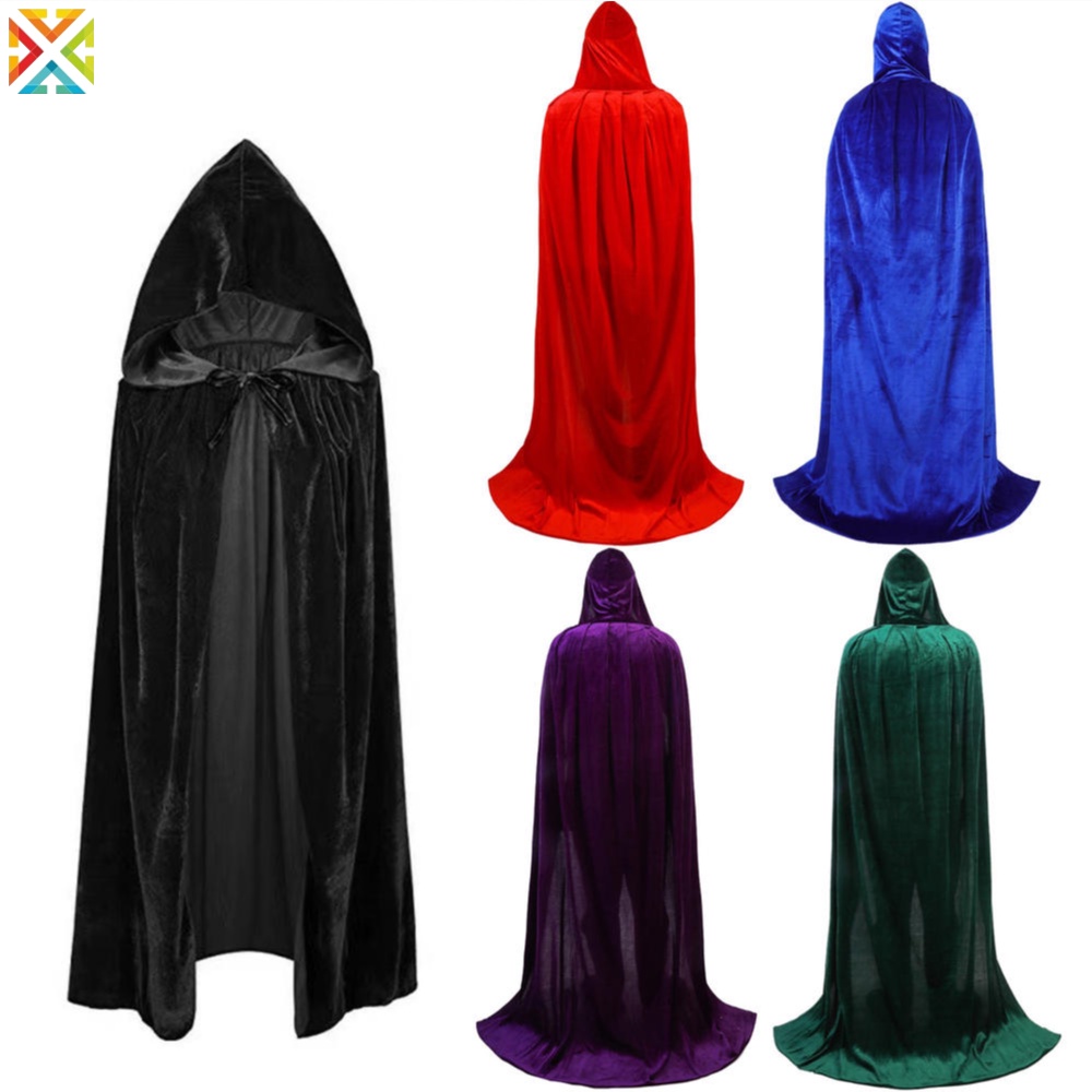 Velvet Hooded Cloak With Hood Halloween Vampire Long Robe Witch Cape ...