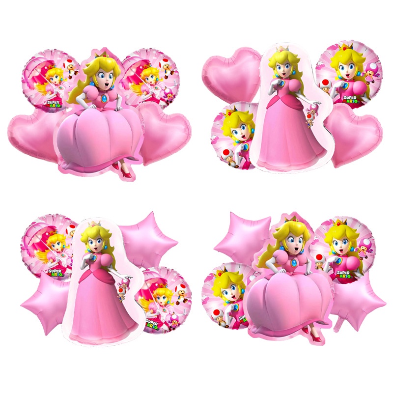 New Super Princess Peach Cartoon Theme 5pcs Aluminum Film Balloon Set ...