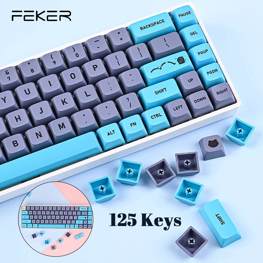 FEKER 125 Key Blue Cat Keycaps MA Profile for 61 64 68 71 84 100 Layout ...