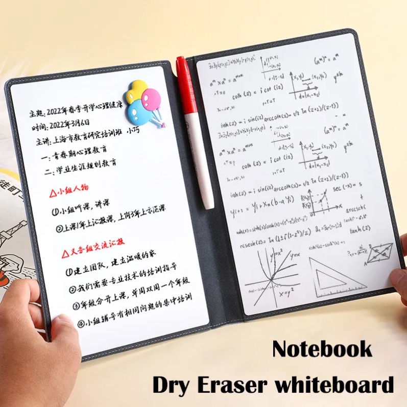 Erasable A5 Whiteboard Notebook Set PU Double-sided Student Whiteboard ...
