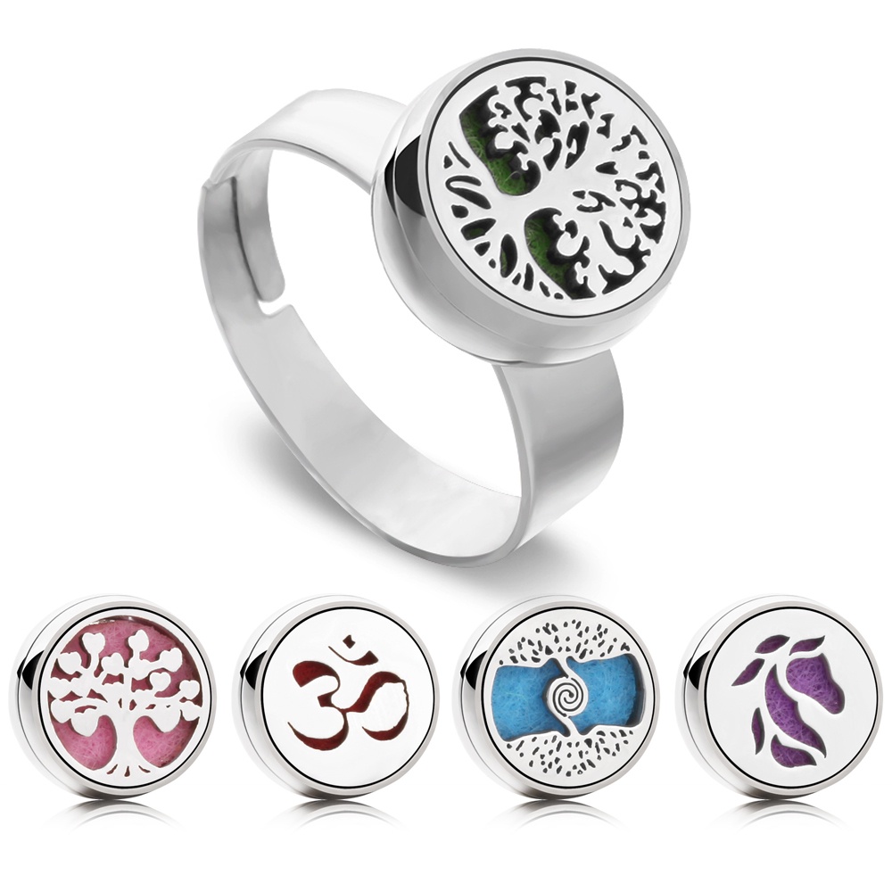 Fashion Tree of Life Aromatherapy Ring Stainless Steel Spiral Open ...
