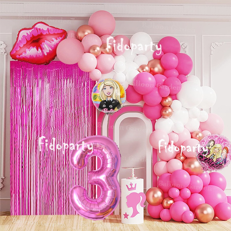 90pcs Princess Barbie Balloon Arch Garlands 32inch Pink Number Balloon ...