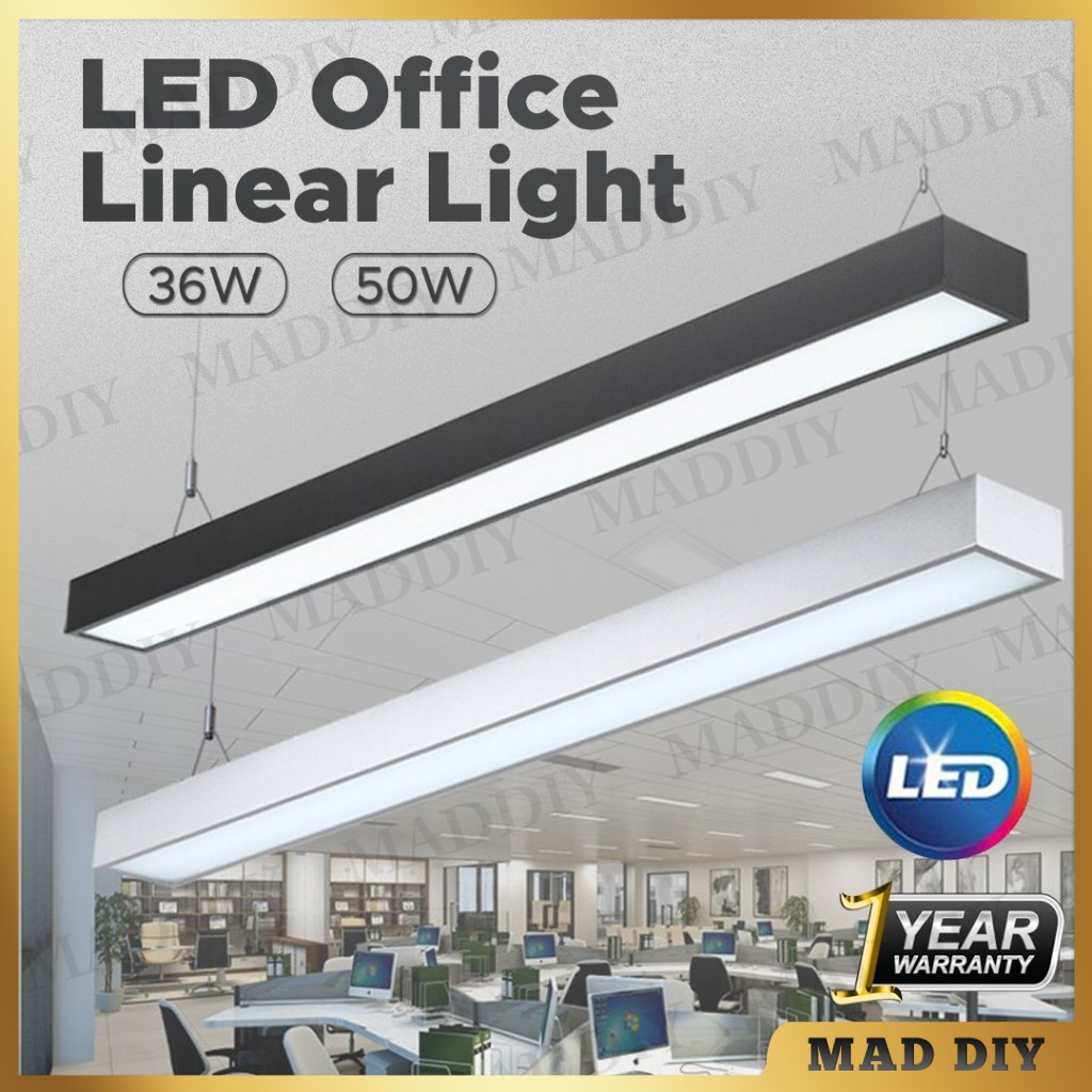 36W/50W LED OFFICE LINEAR LIGHT BLACK/WHITE COMPLETE SET LED OFFICE LAMP | Shopee Philippines