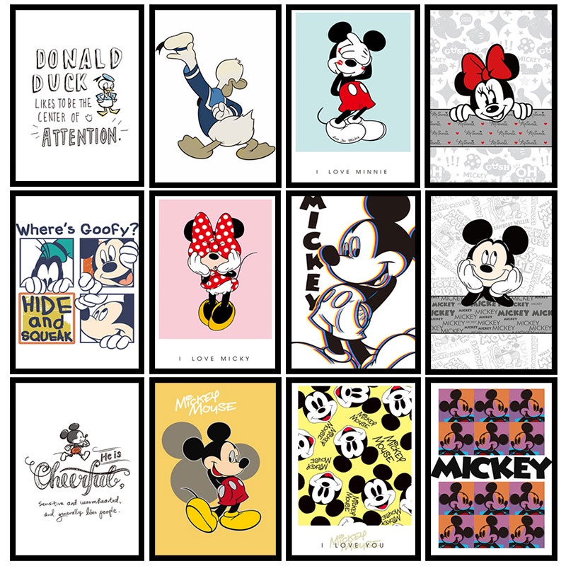 Disney Cartoon Mickey Mouse Poster for Wall Canvas Painting Minnie Art ...