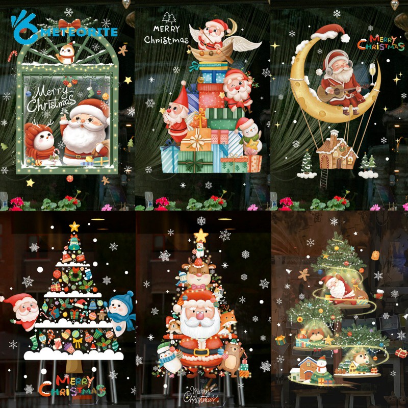 Funny Cartoon Santa Claus Xmas Tree Pattern PVC Wall Stickers ...
