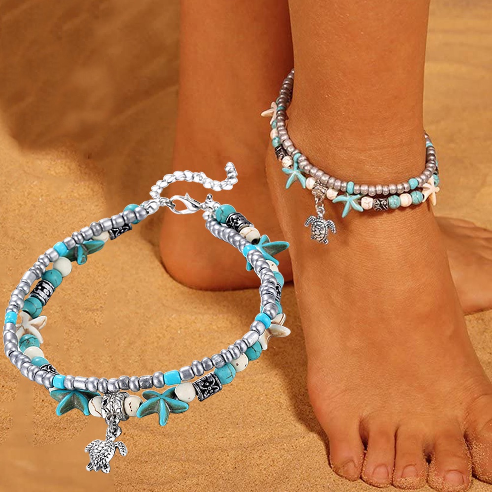 Bohemia Turquoise Starfish Anklets For Women Owl Turtle Tree Elephant ...