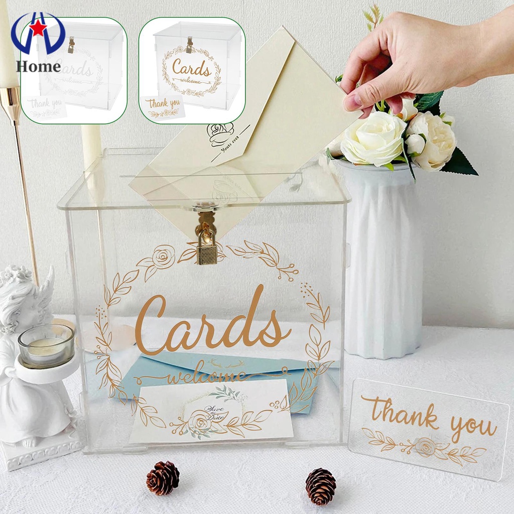 Acrylic Card Box Clear Wedding Box with Lock and Slot Sturdy ...
