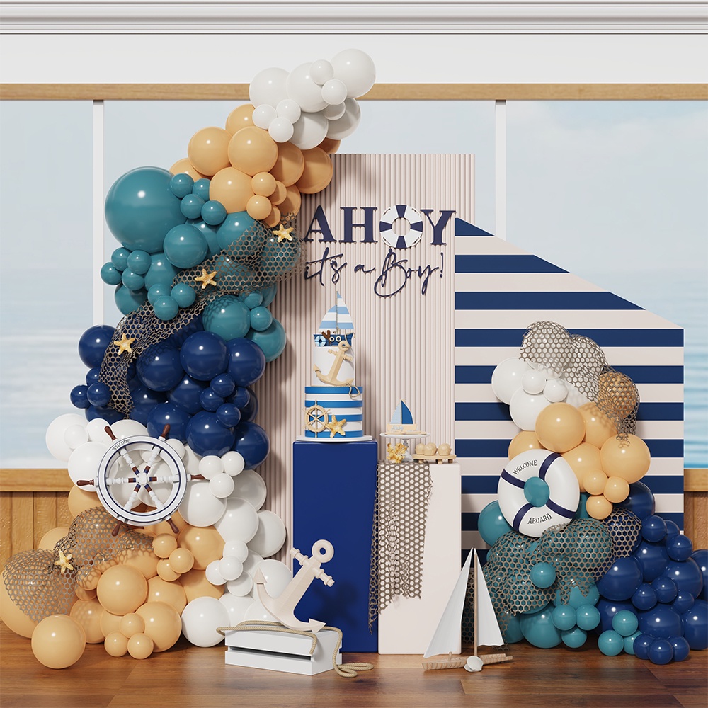 149Pc Nautical Sailing Theme Balloon Garland Arch Kit Navy Skin Latex ...