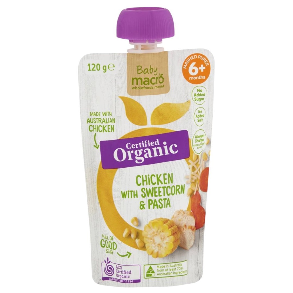 Macro Organic Baby Food 6+ Months - Chicken w/ Sweetcorn & Pasta (120g ...