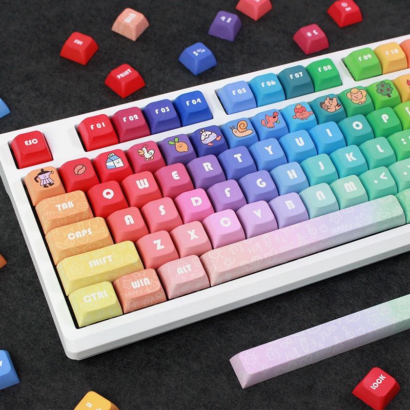 2025 New MOA Rainbow Candy macaron Morandi Gradient Keycaps PBT ...