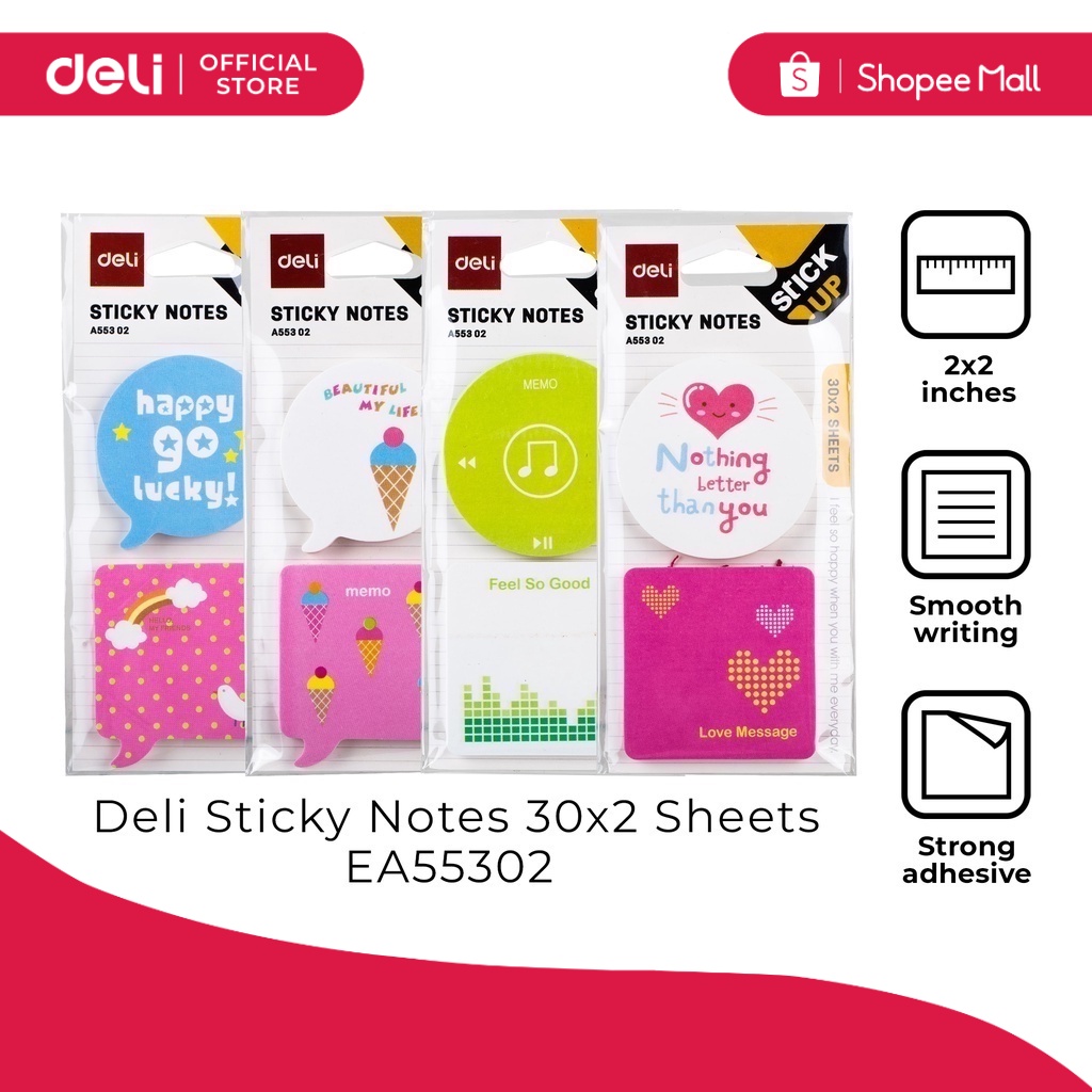 Deli EA55302 Sticky Notes 30x2 | Shopee Philippines