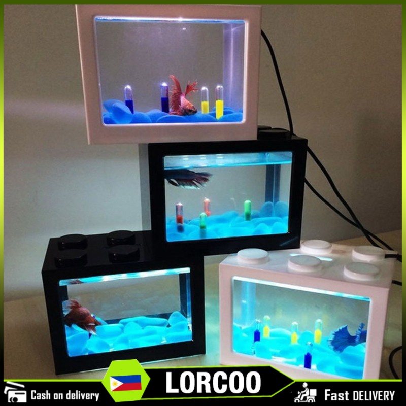 Mini Aquarium Block Tank Fish Tank Building Block With LED Betta Fish ...
