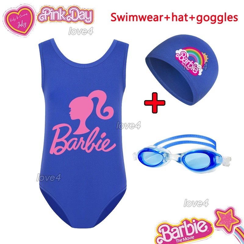 2-10Y Kids Swimsuit for Girls Barbie Costume Swimwear+cap+goggles ...