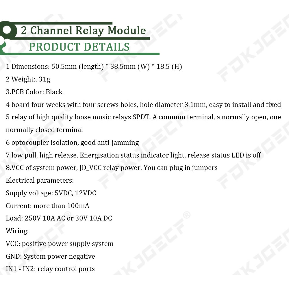 5V 2 Channel Relay Module Low Level Triggered 2-Way 2CH Relay Module ...