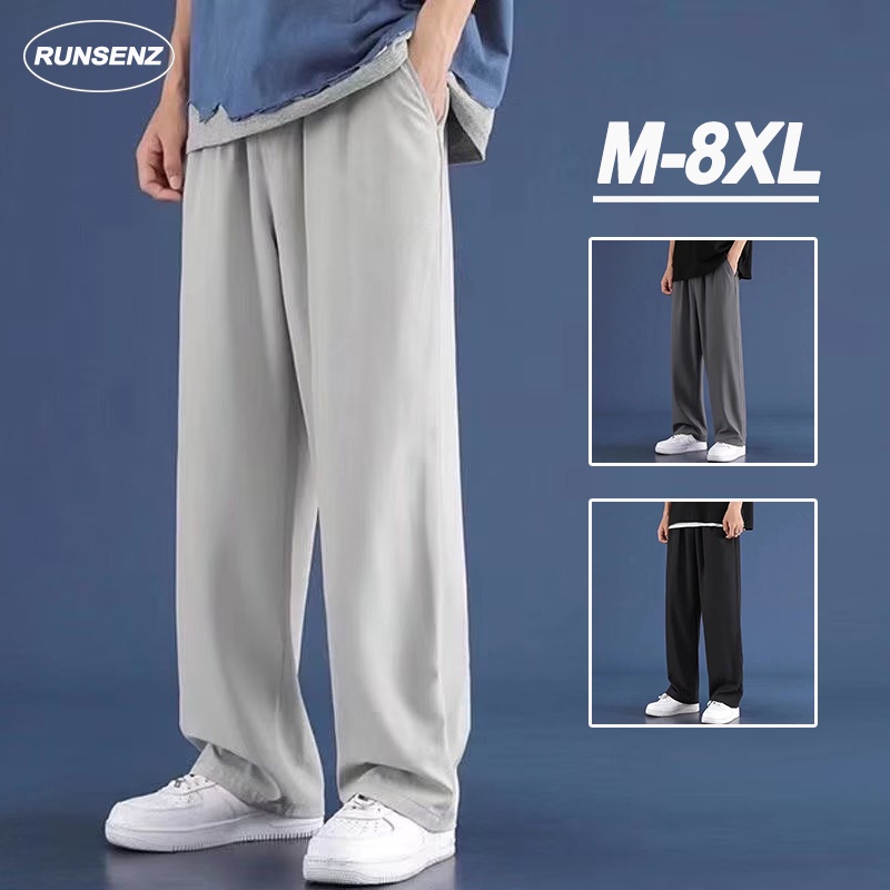M-8XL Plus Size Wide Leg Long Pants Men Summer Thin Cool Ice Silk Pants ...