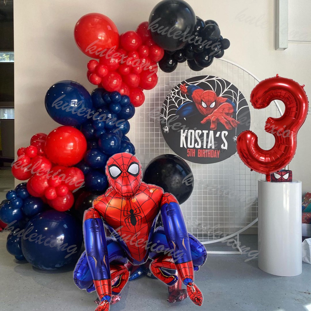 Spiderman Theme Party Balloons Garland Kit Red Navy Blue Ball Kids Boys ...