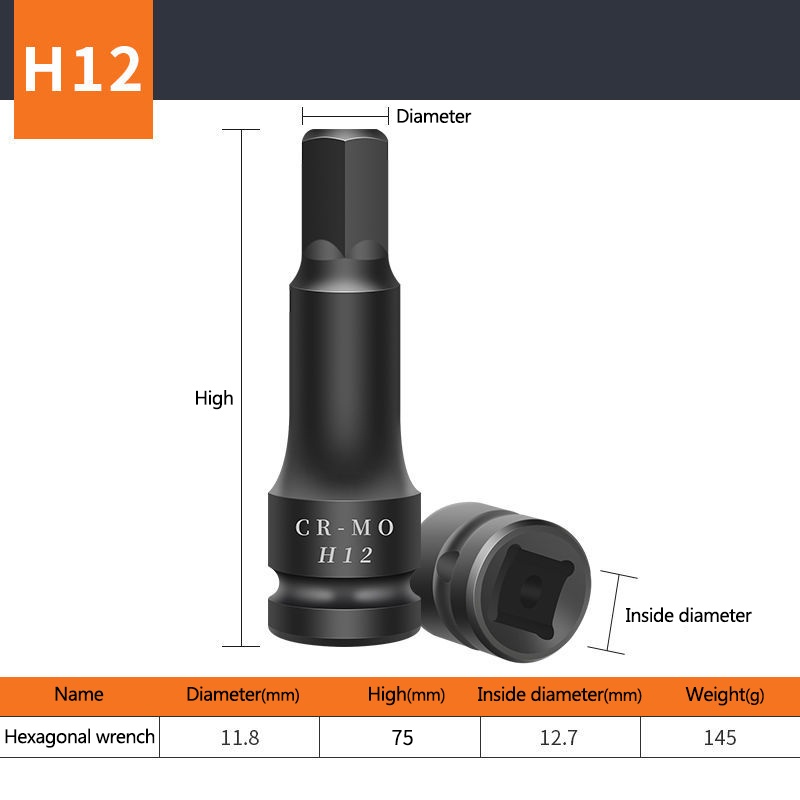 1/2 inch Impact Hex Socket Bit H5-H14 Allen Key Wrench Head For Power ...