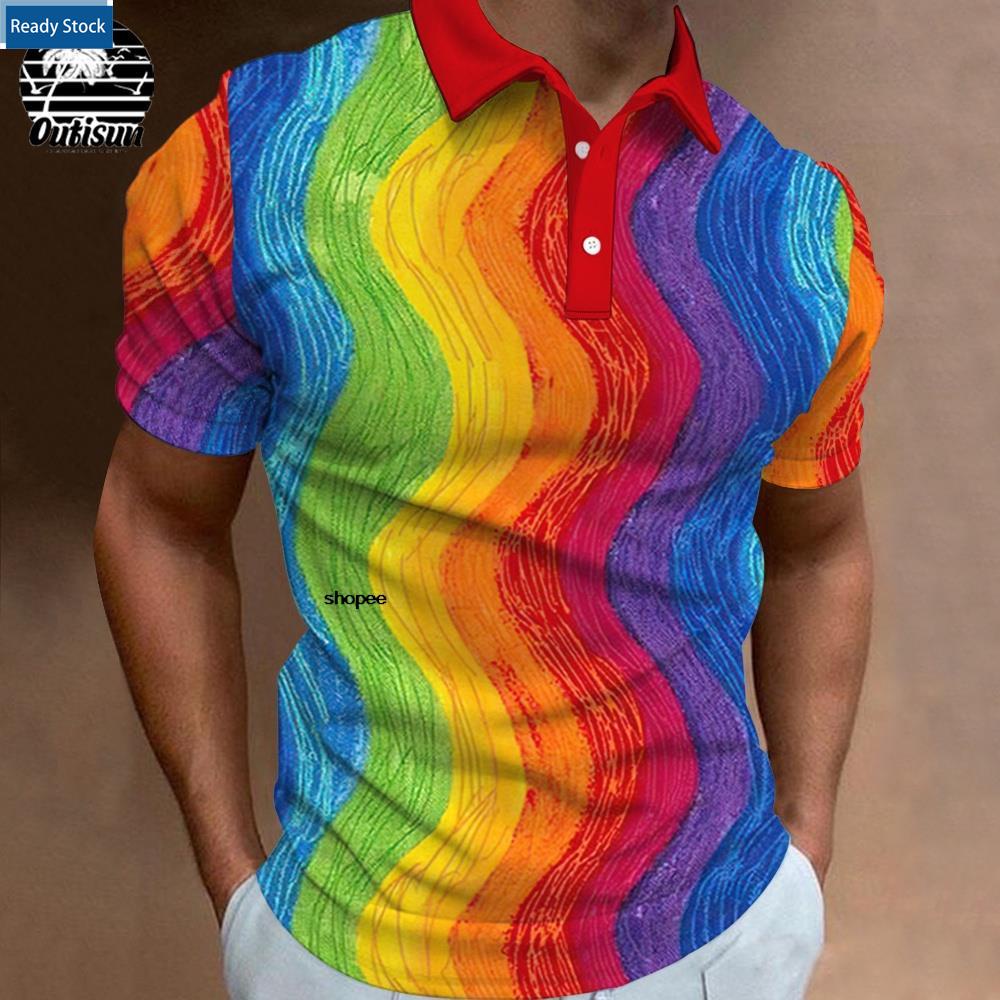 LGBT Rainbow Polo Shirt Gay Pride Flag Print Casual Shirts Men Short ...