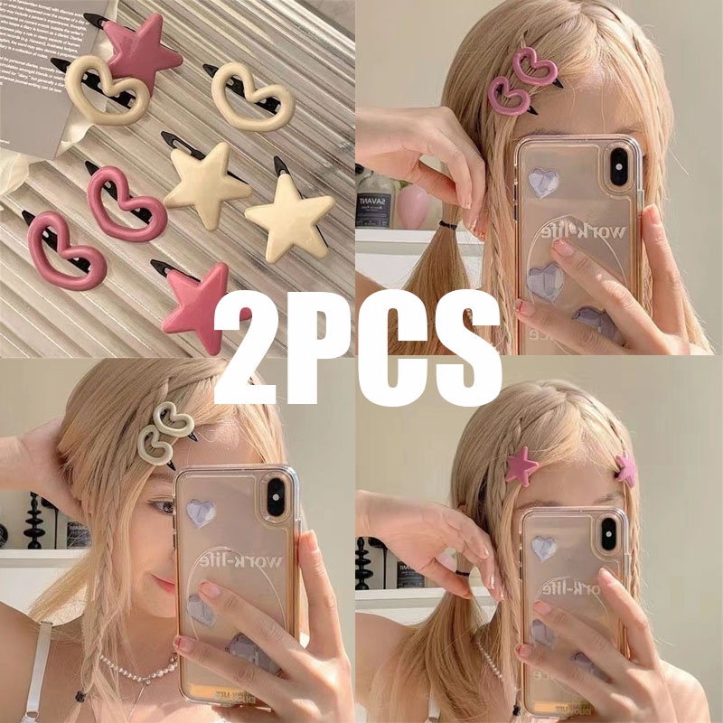 2Pcs Sweet Girls Pink Love Heart Hair Clip Girls Side Clip Cute Frog ...