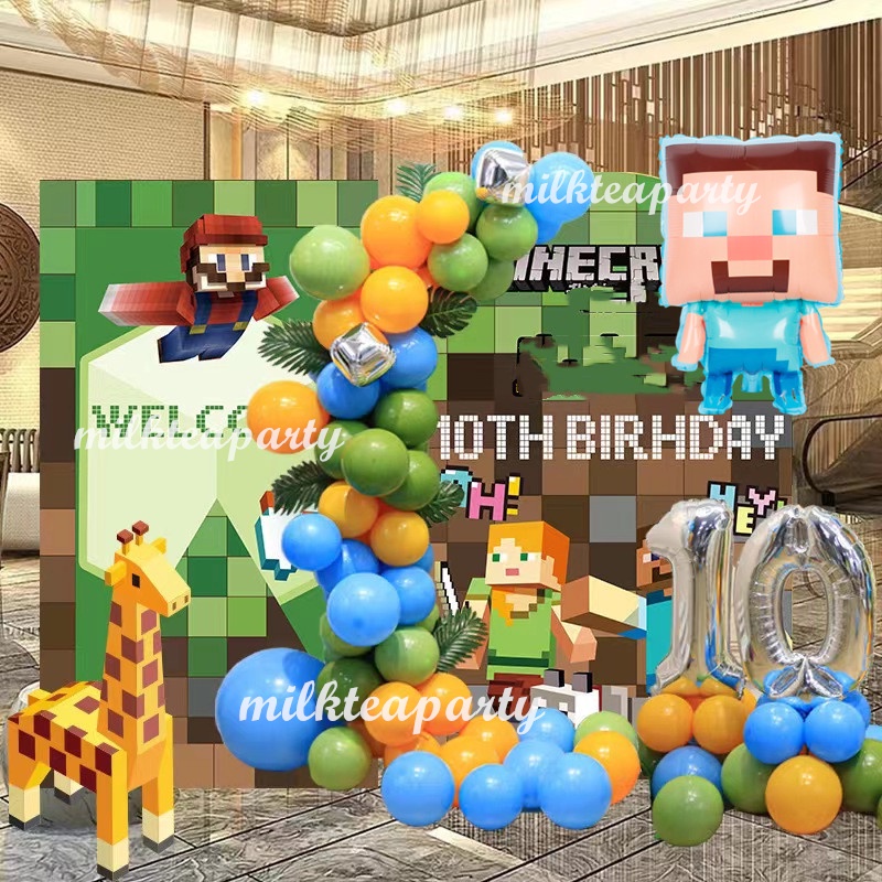 52/53/54pcs Minecraft Theme Ballons 16inch Silver Number Balloon Latex ...