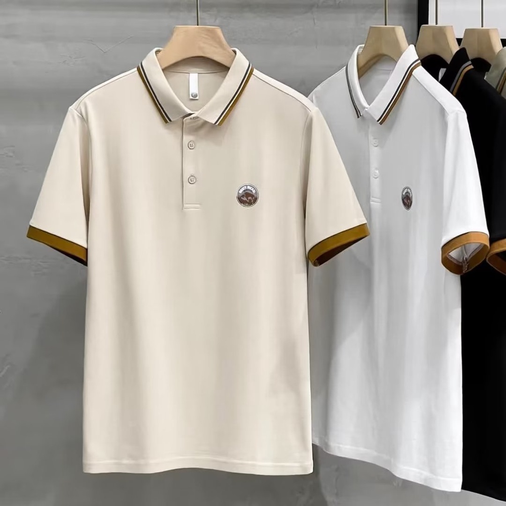 Trendy British Preppy Style Fashion POLO Shirt Men's High-End Short ...