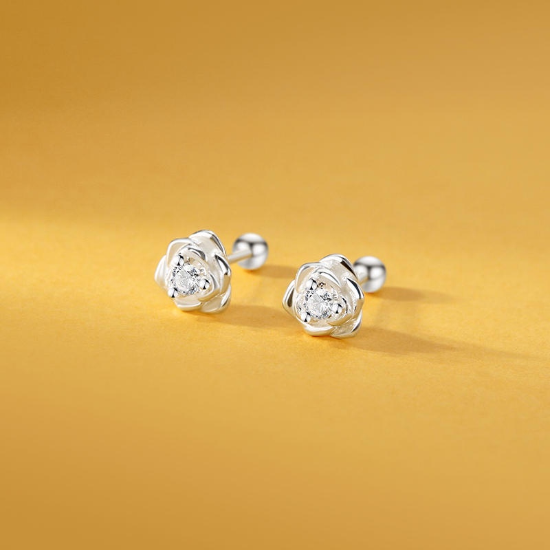 Hikaw Silver Rose Flower Earings for Women Hypoallergenic 1pair Helix ...
