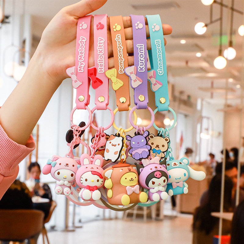 Cute Girl Key Ring Kuromi Melody Cinnamoroll Hellokitty Pompom Purin ...