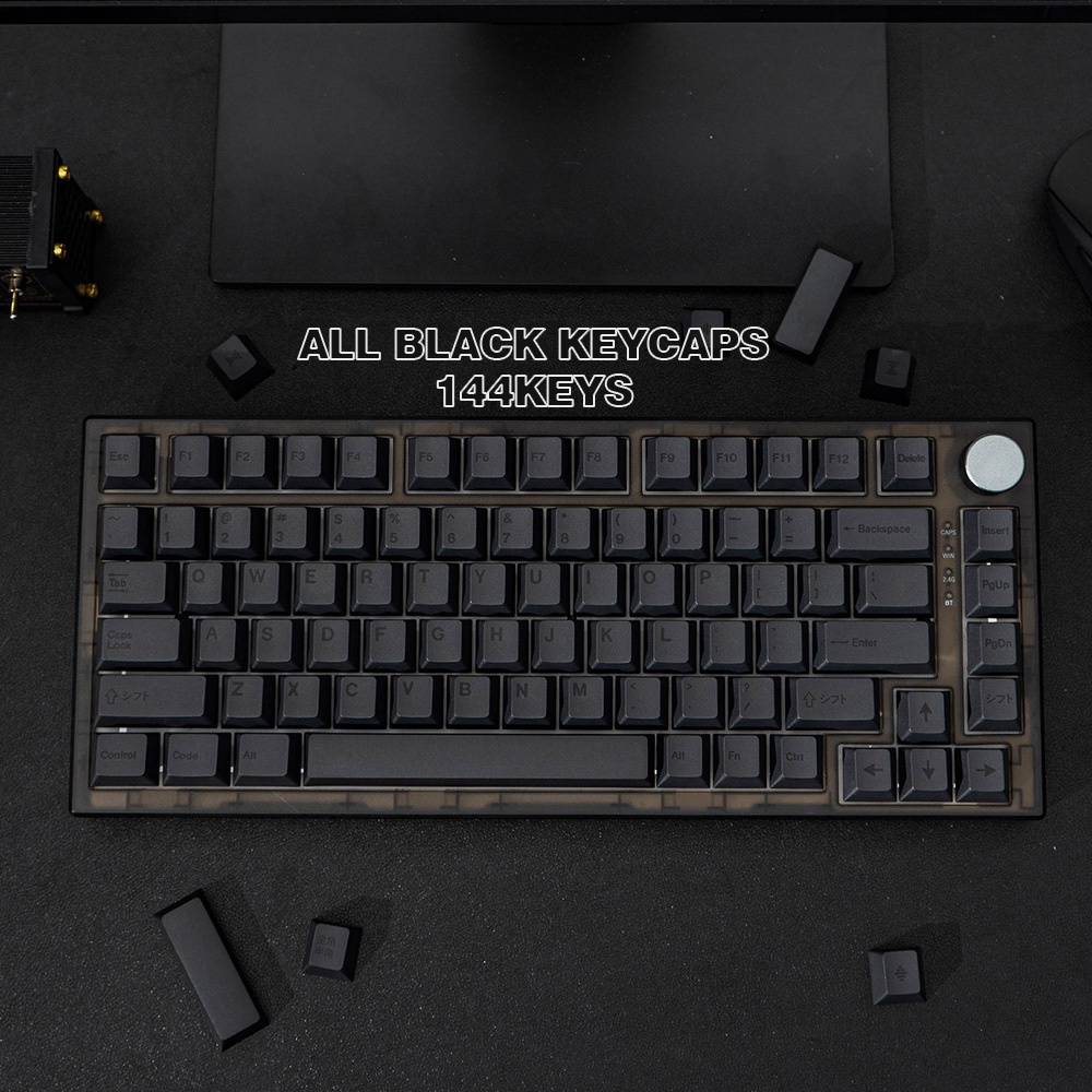 All Black Keycaps 144Keys Cherry Profile Japanese/English PBT Keycap ...